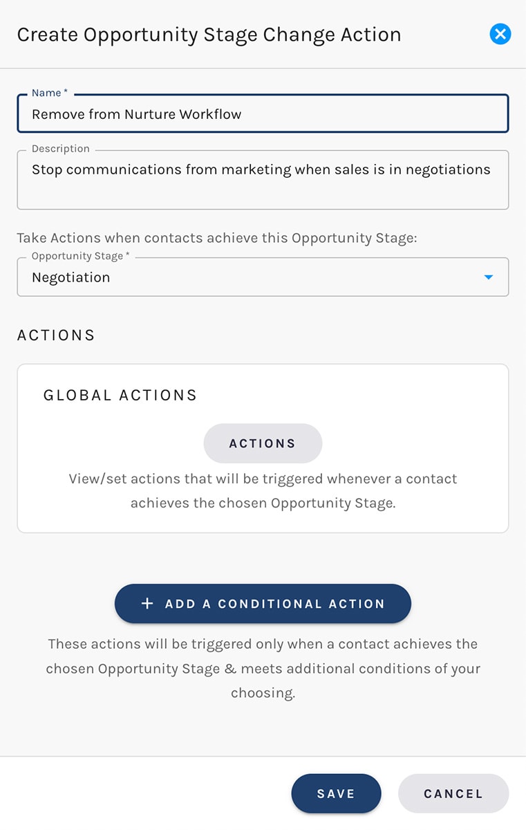 Opportunity Stage Change Actions